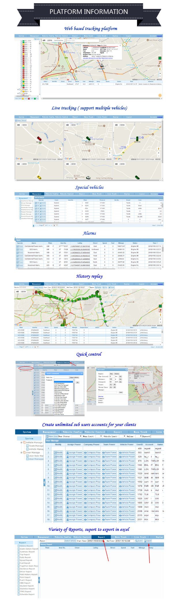 Vehicle GPS Tracking Platform Software For Protrack Coban Teltonika Queclink Bofan